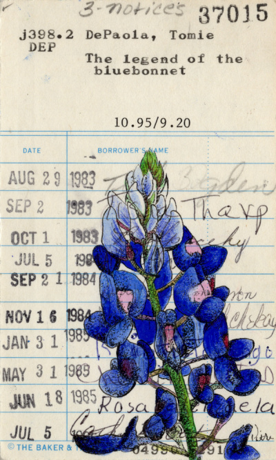 "Bluebonnet" Upcycled Library Card Print - Heidi Pitre